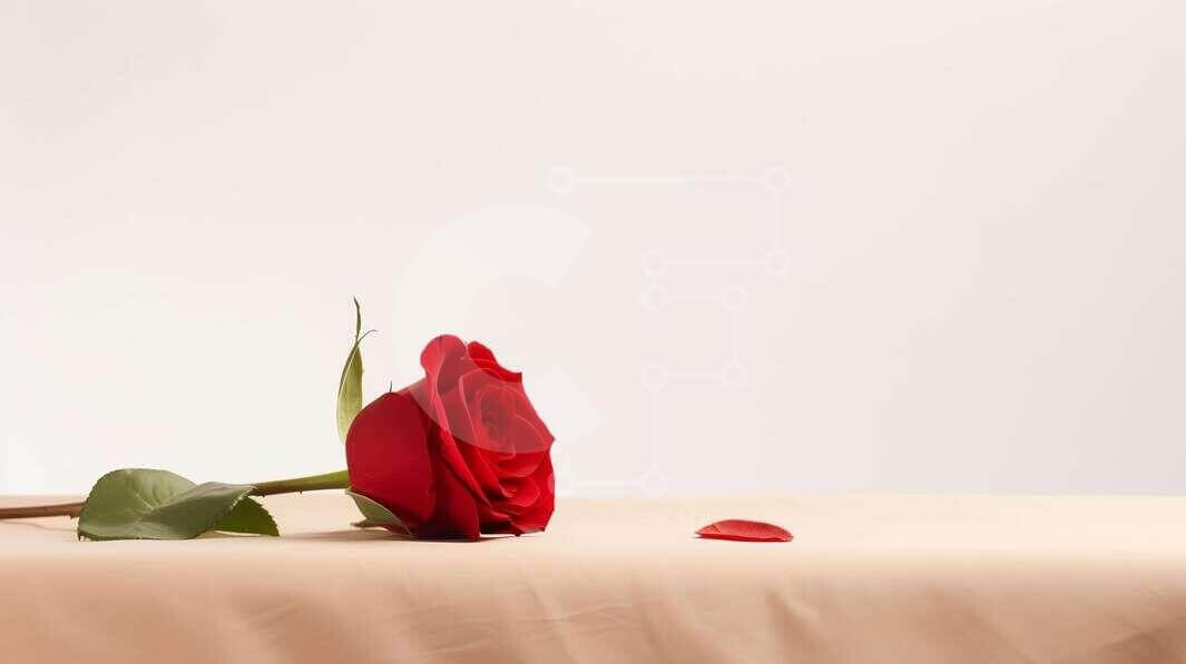 Beautiful Red Rose on Empty Tablecloth stock photo | Creative Fabrica