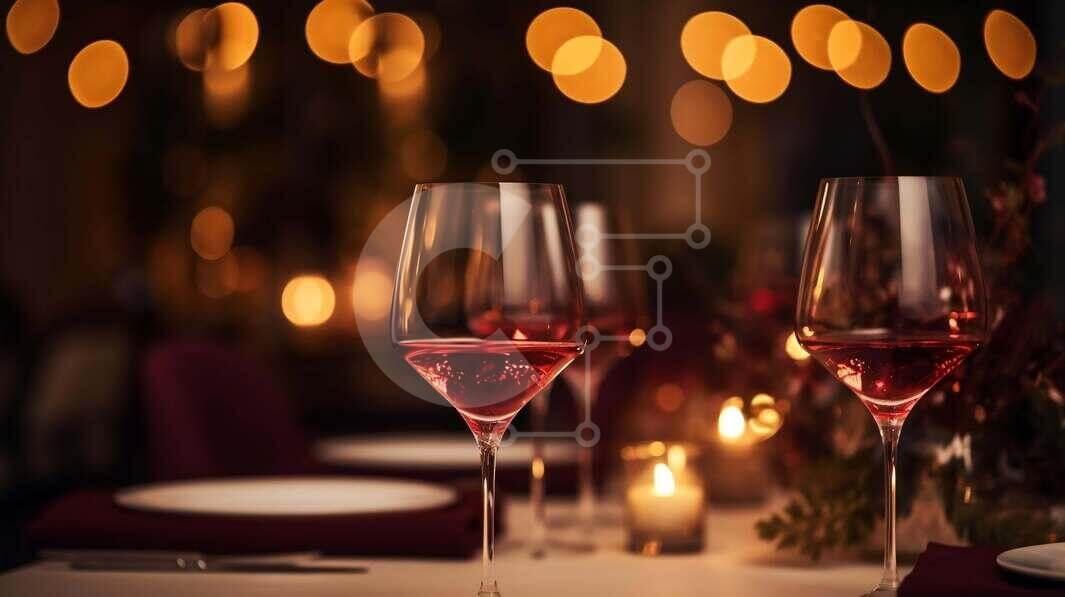 Romantic Dining Table Setting with Red Wine and Candles stock photo ...