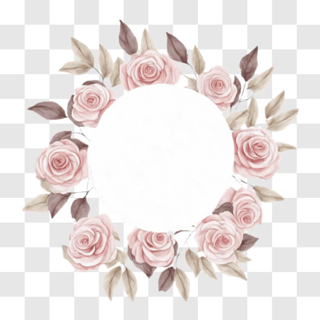 Download Round Frame with Pink Roses and Leaves PNGs Online - Creative ...