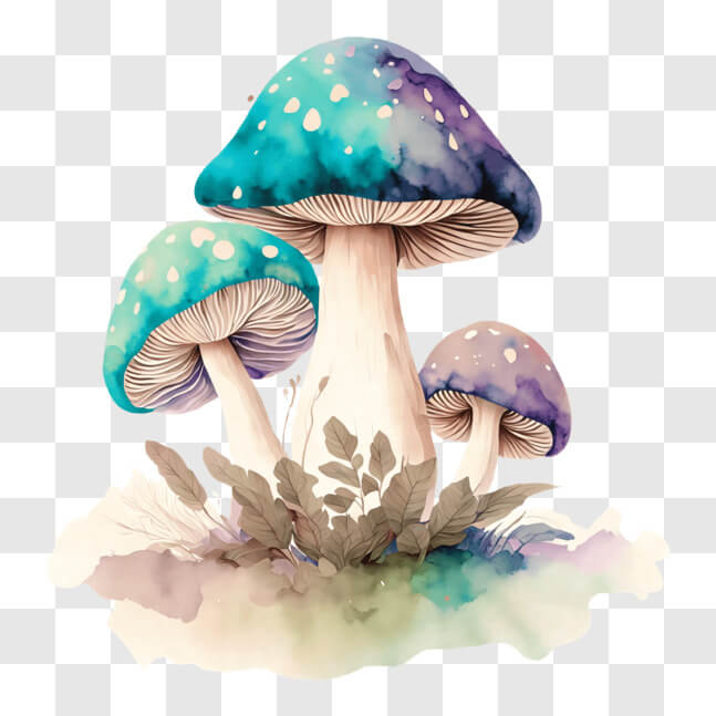 Download Watercolor Painting of Blue and Purple Mushrooms PNGs Online ...