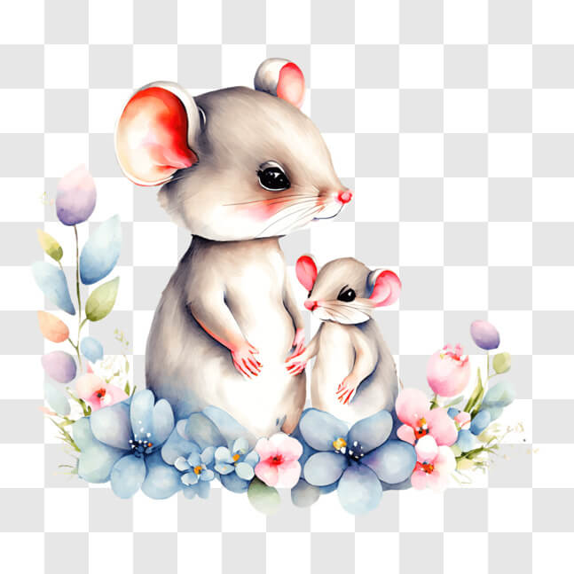 Download Mother and Baby Mice Surrounded by Flowers PNGs Online ...