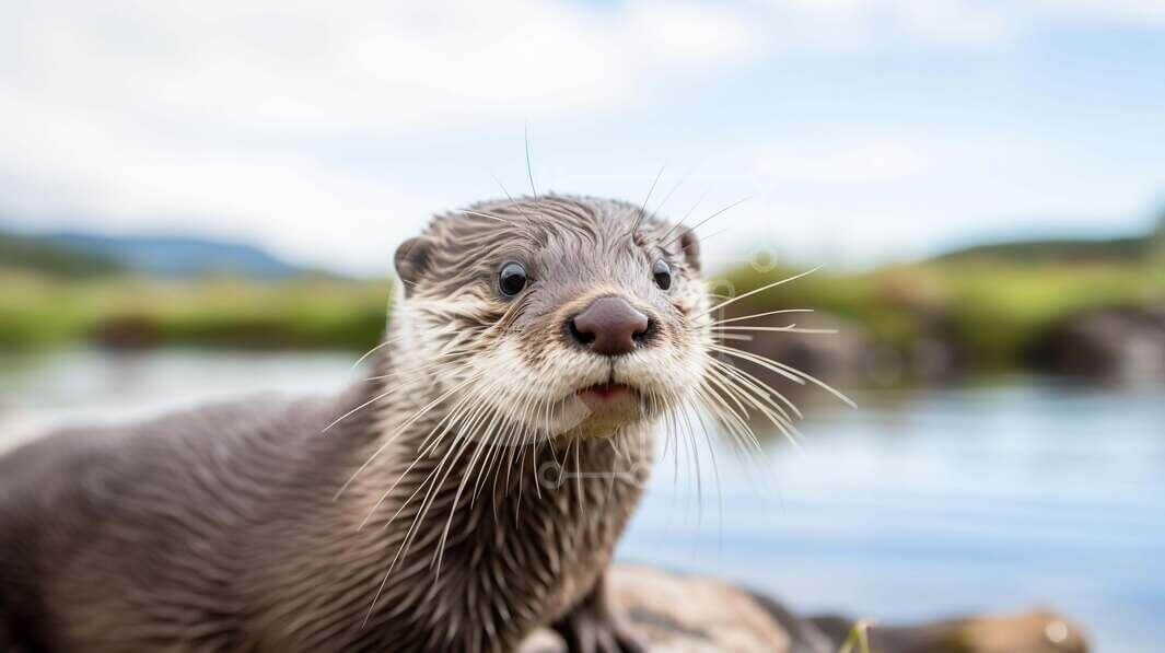 Curious Otter Staring at Camera on Rocky Ground stock photo | Creative ...