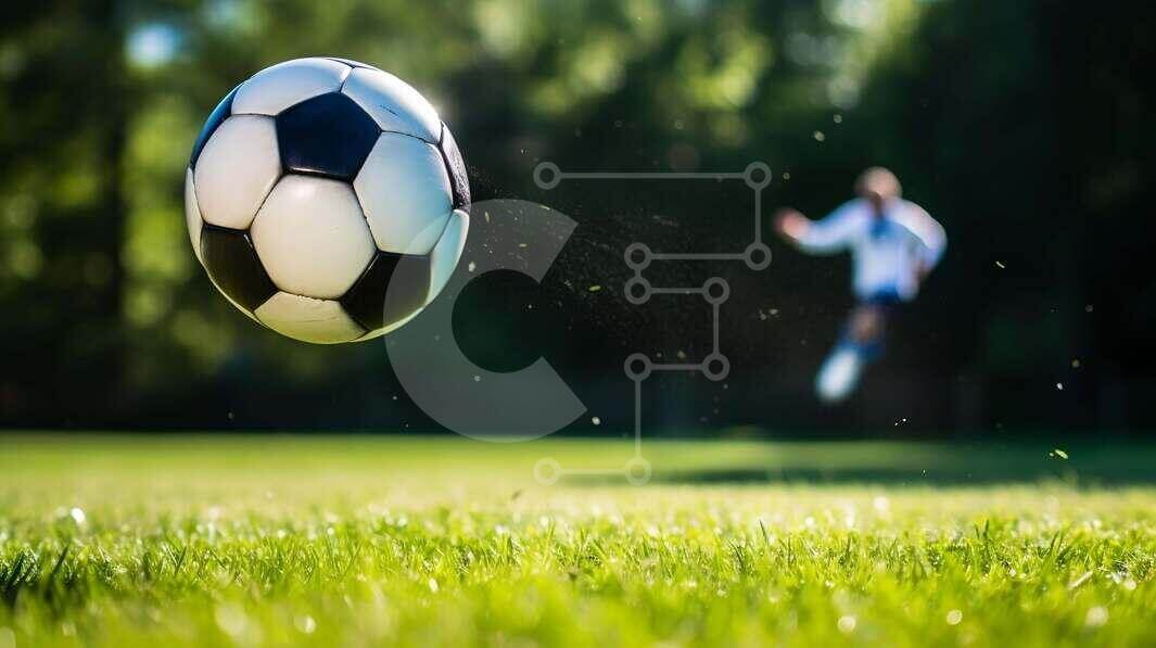 Soccer Action Shot: Ball in the Air stock photo | Creative Fabrica