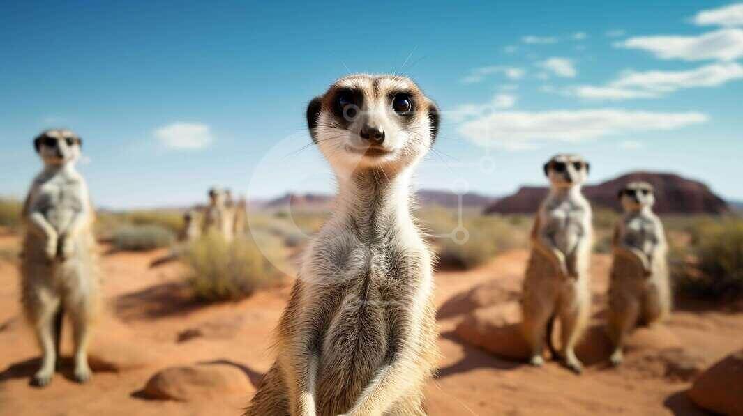 Group of Meerkats in the Desert stock photo | Creative Fabrica