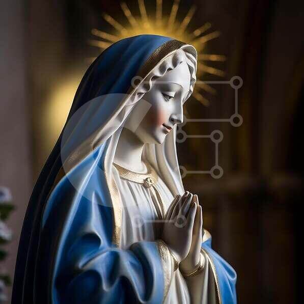 Blue and White Statue of the Virgin Mary stock photo | Creative Fabrica