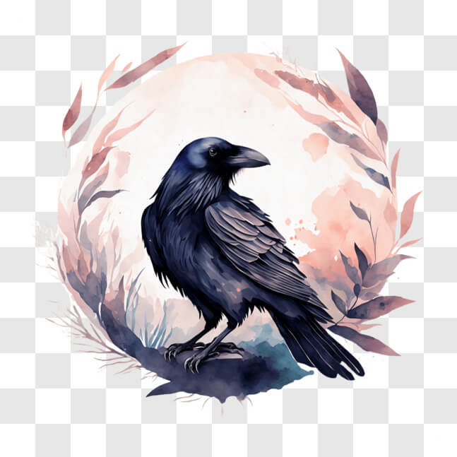Download Black Raven perched on leaves and branches in front of Full ...