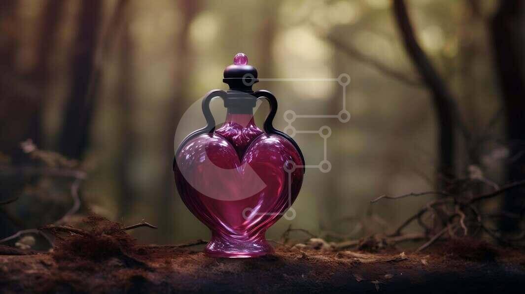 Vintage Pink Heart-Shaped Perfume Bottle in the Woods stock photo ...