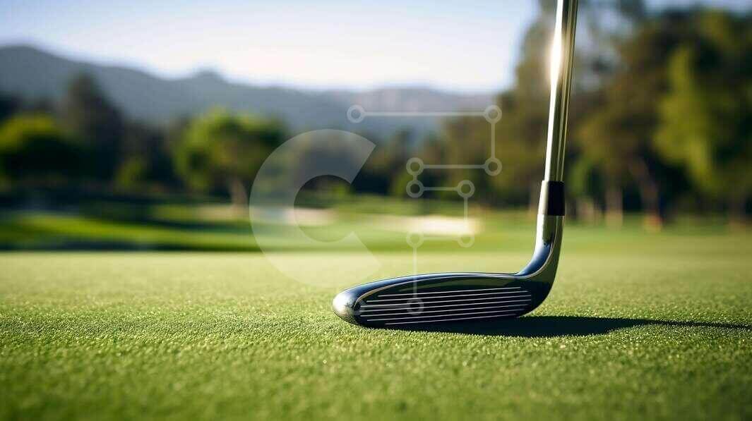 Golf Club on Grass with Beautiful Natural Scenery stock photo ...