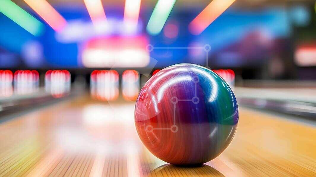 Colorful Bowling Ball on the Lanes stock photo | Creative Fabrica