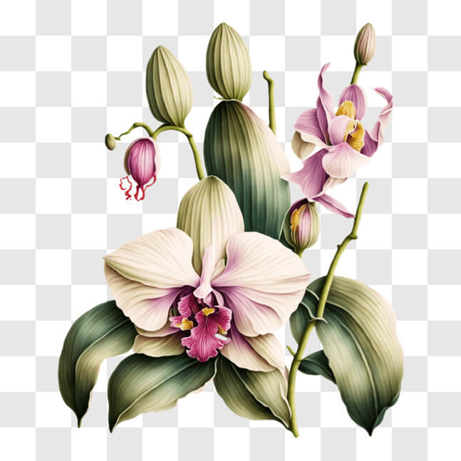 Download Detailed Painting of Orchids on Black Background PNGs Online ...