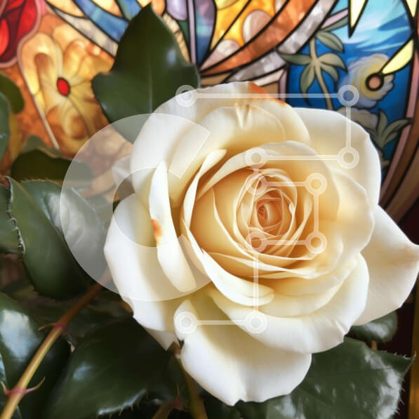 Beautiful White Rose and Stained Glass Window stock photo | Creative ...