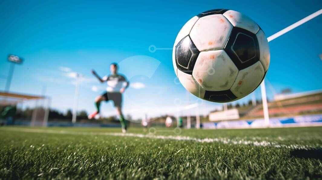 Soccer Ball about to be Kicked stock photo | Creative Fabrica