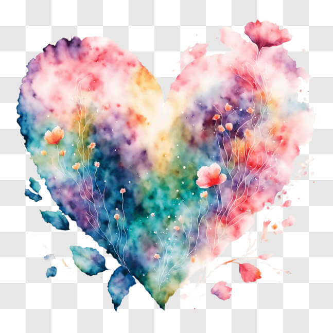 Download Heart-shaped Watercolor Painting with Flowers and Leaves ...