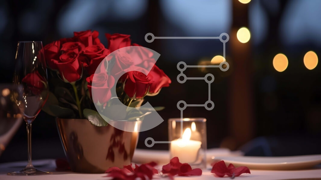 Romantic Dinner Table Setting with Red Roses and Candles stock photo | Creative Fabrica