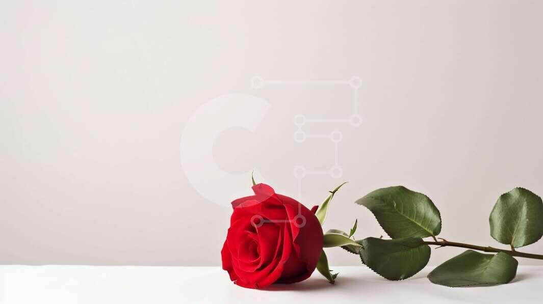 Single Red Rose on White Table stock photo | Creative Fabrica