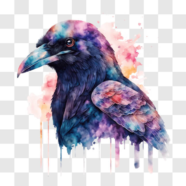 Download Colorful Raven Painting with Watercolor Splashes PNGs Online ...