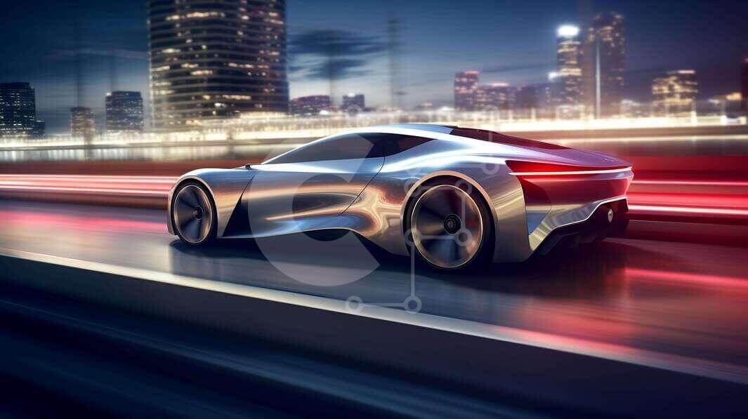 Futuristic Car Driving at Night stock photo | Creative Fabrica