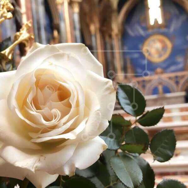 Beautiful White Rose in Elaborate Church Decoration stock photo ...