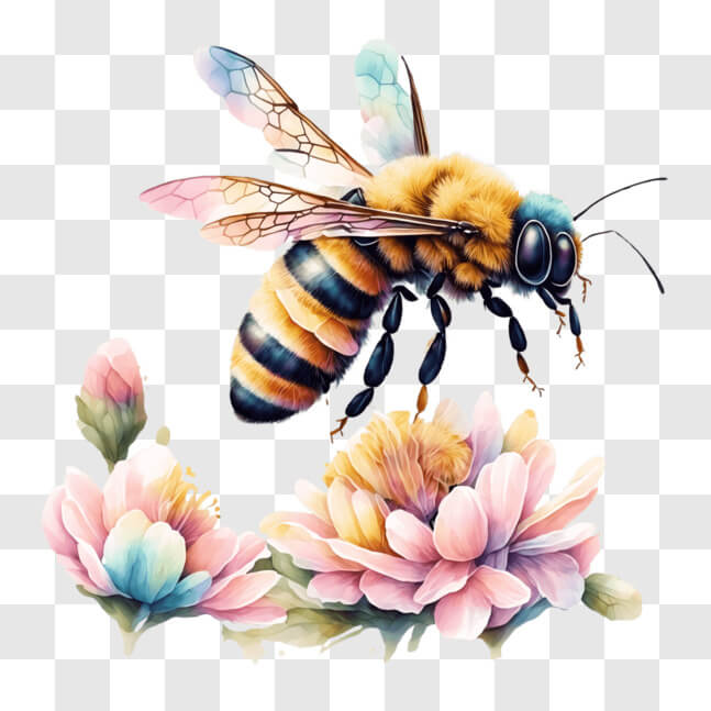 Download Bee on Flowers - Promoting the Importance of Honeybees PNGs ...