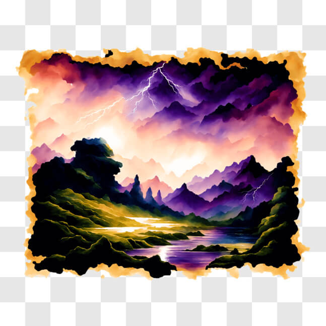 Download Abstract Landscape Painting with Purple Lightning Storm PNGs ...