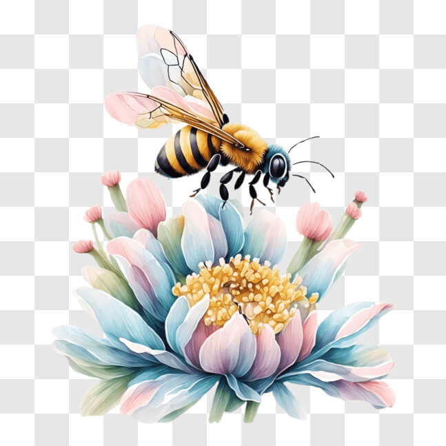 Download Bee on Flowers with Honey PNGs Online - Creative Fabrica