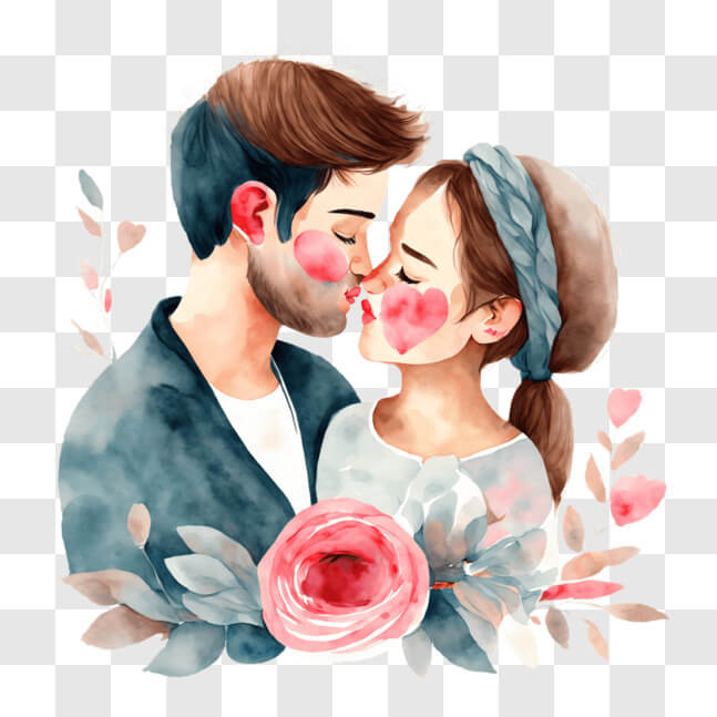 Download Romantic Couple Kissing with Flowers PNGs Online - Creative ...