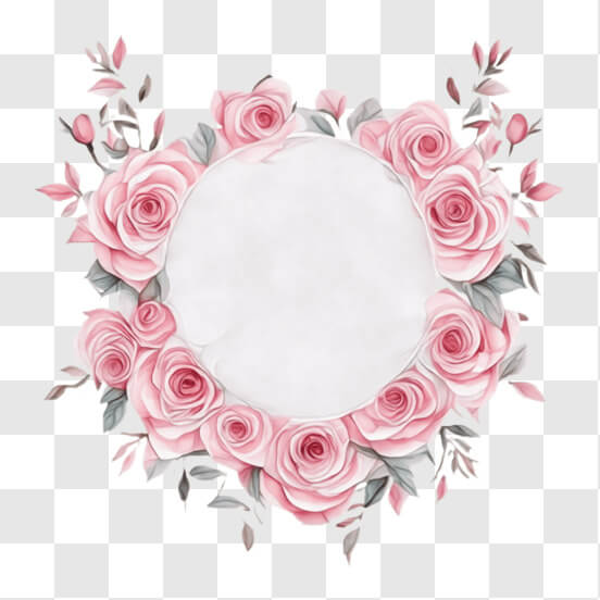 Download Elegant Round Frame with Pink Roses and Green Leaves PNGs ...