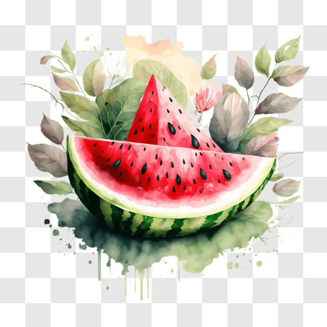 Download Colorful Watermelon Slice with Leaves and Flowers PNGs Online ...