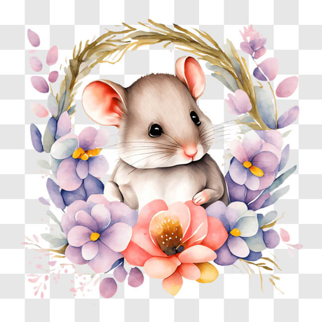 Download Cute Mouse Surrounded by Flowers PNGs Online - Creative Fabrica