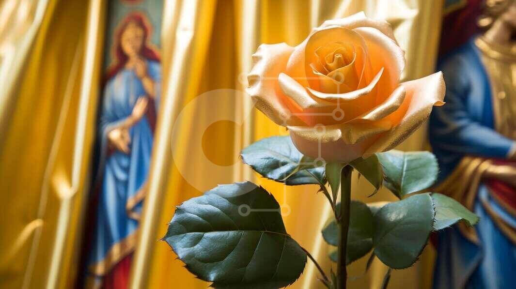 Religious Painting with Orange Rose stock photo | Creative Fabrica