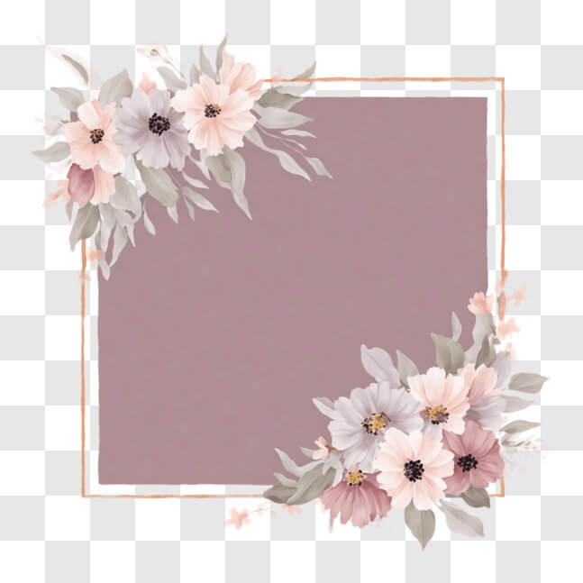 Scarica Cornice quadrata con fiori rosa e foglie verdi PNGs Online ...