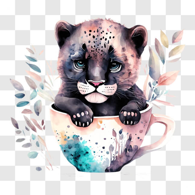 Download Adorable Baby Leopard Cub in a Tea Cup Watercolor Painting ...