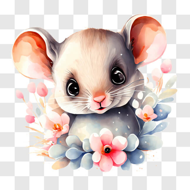 Download Adorable Mouse Sitting in a Flower Arrangement PNGs Online ...