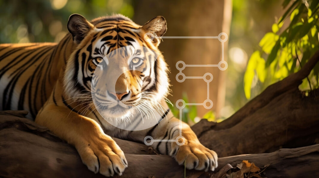 Download Tiger Resting on Tree Trunk in Forest Stockphotos Online ...