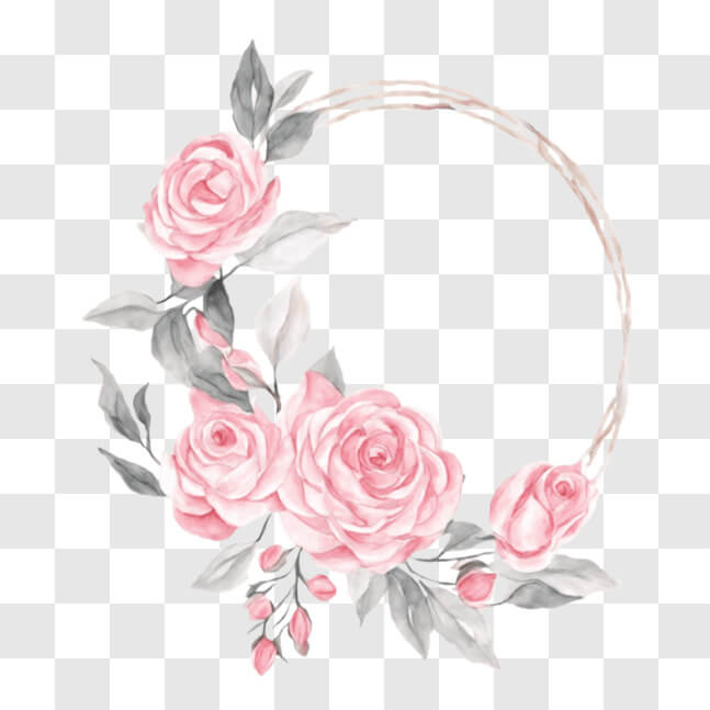 Download Watercolor Floral Wreath with Pink Roses and Green Leaves PNGs ...