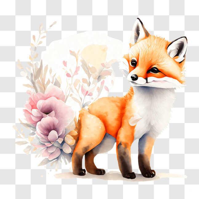 Download Orange Fox in Natural Habitat with Pink Flowers PNGs Online ...