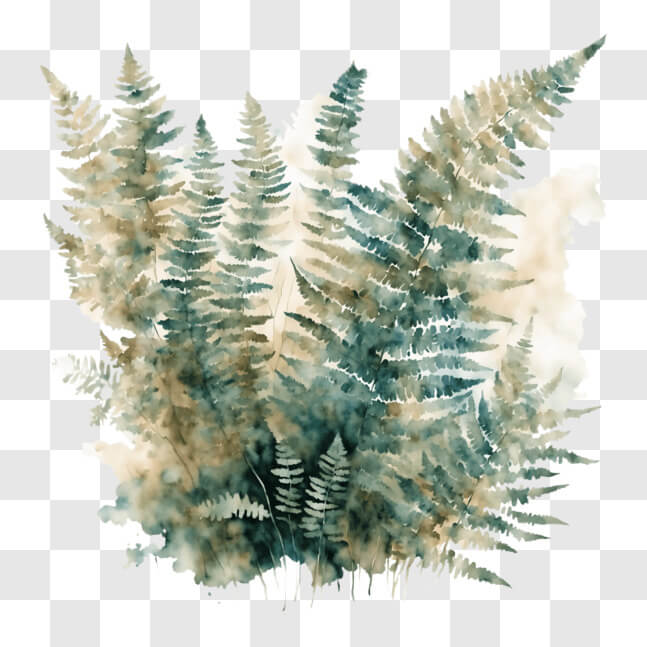 Download Watercolor Painting of Ferns in Blue and Green PNGs Online ...