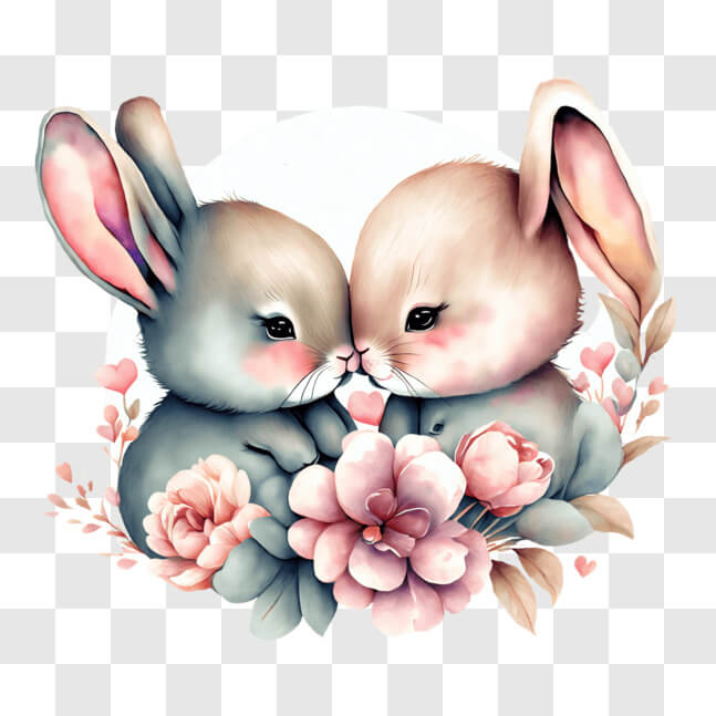 Download Cute and Cuddly Bunnies Hugging in a Circle of Flowers PNGs ...