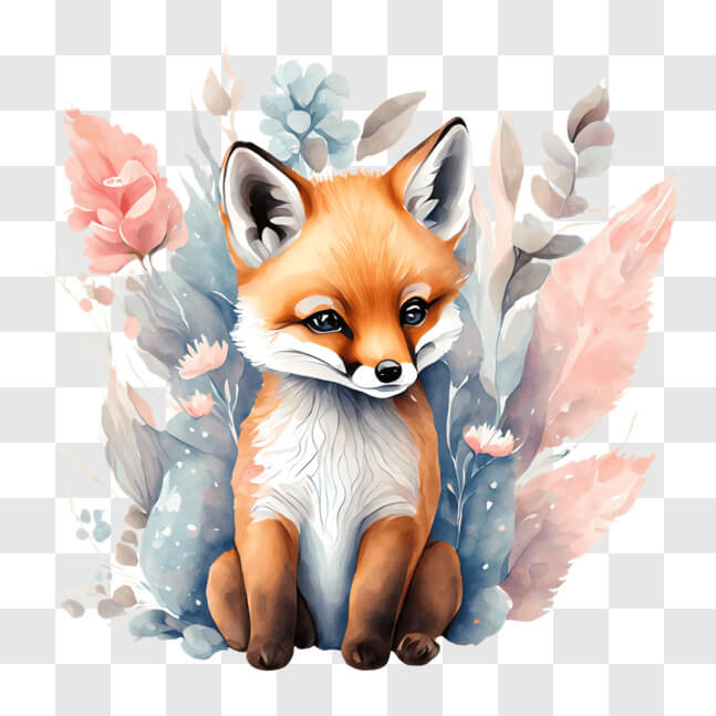 Download Cute Fox in Colorful Flower Garden PNGs Online - Creative Fabrica