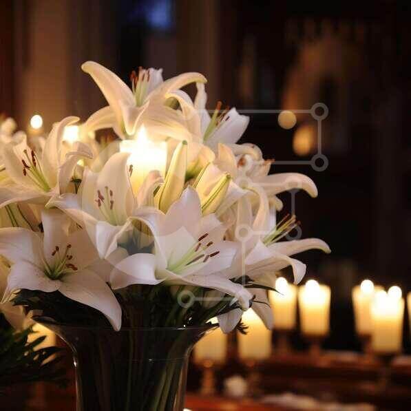White Lilies and Candles in a Beautiful Glass Vase stock photo ...