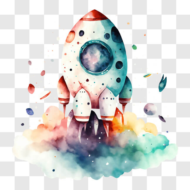 Download Colorful Rocket Ship in the Clouds - Children's Space Art PNGs ...