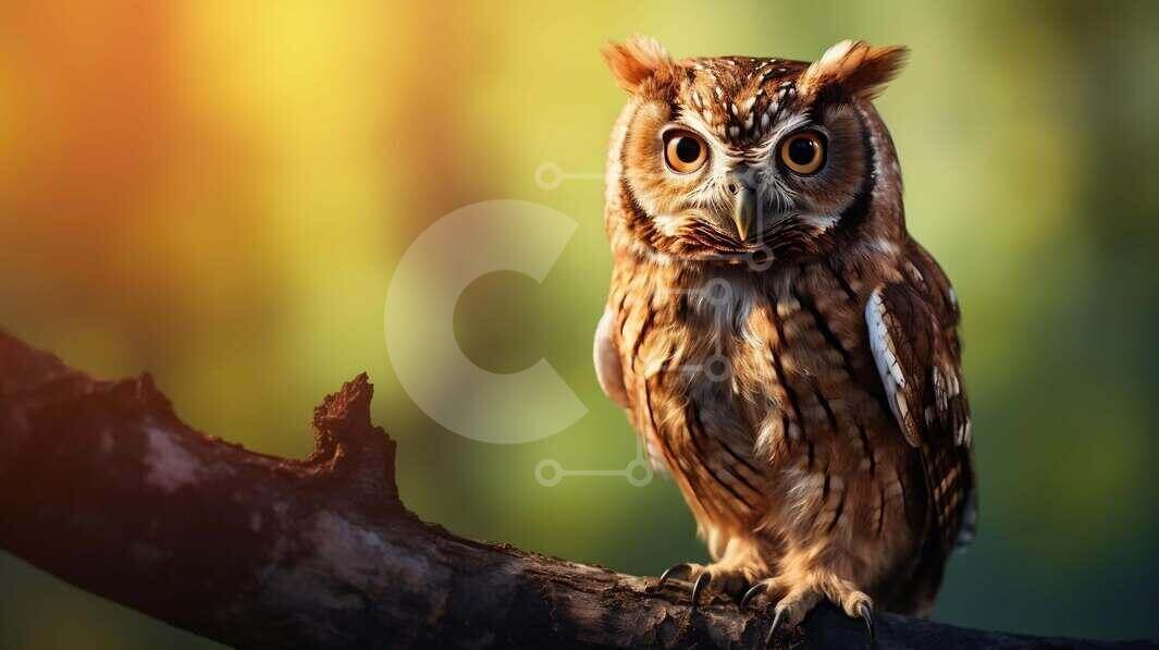 Beautiful Owl on Tree Branch stock photo | Creative Fabrica