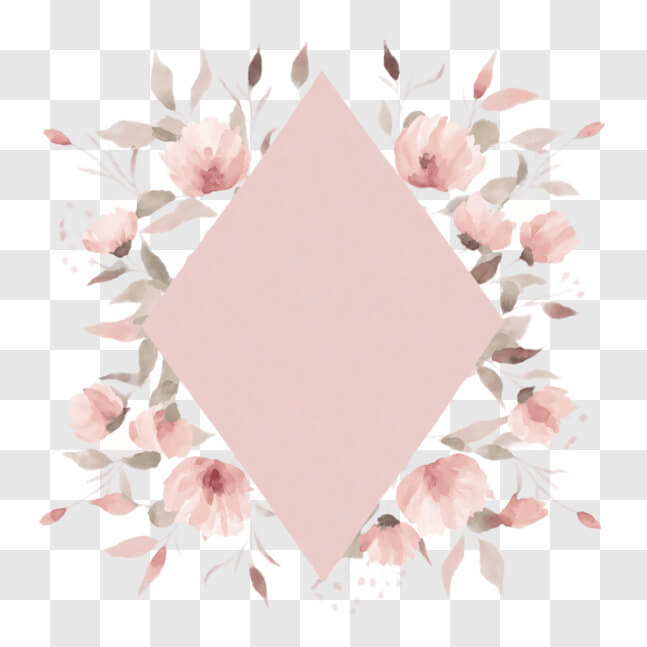 Download Pink flower and green leaves diamond-shaped frame PNGs Online ...