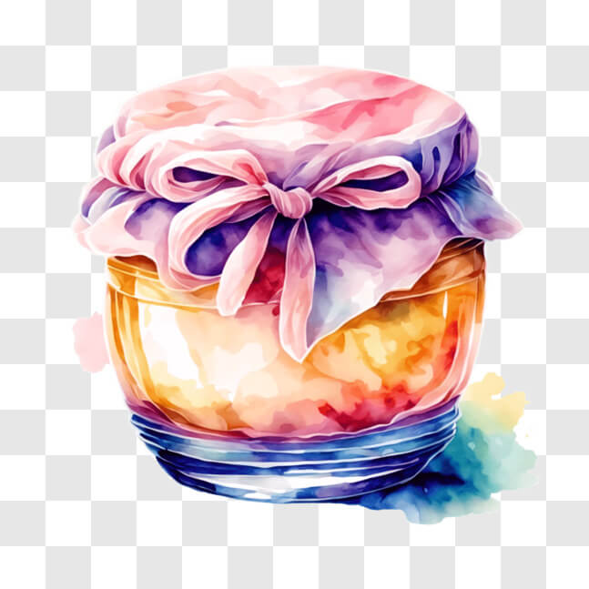 Download Jar of Colorful Watercolor Decorated Jam with Pink Ribbon PNGs ...