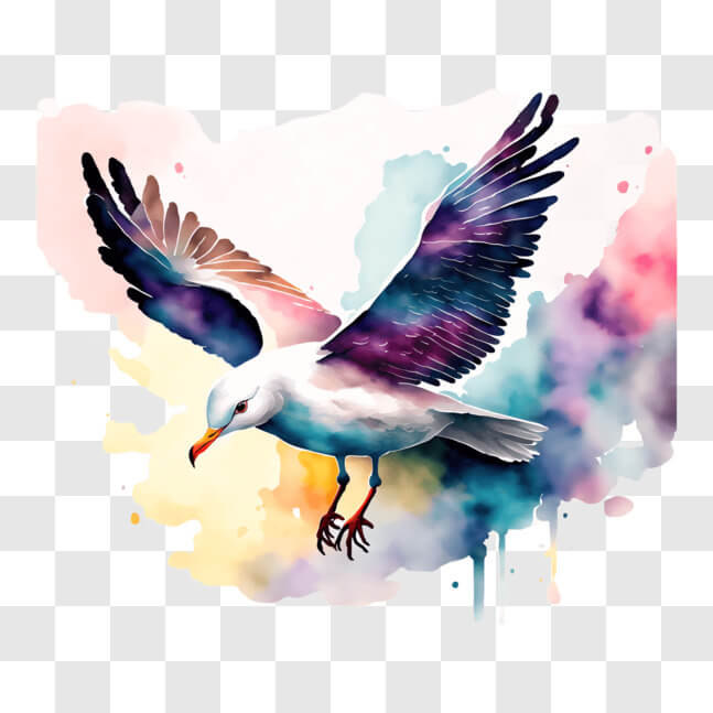 Download Colorful Seagull Flying in Abstract Watercolor Painting PNGs ...