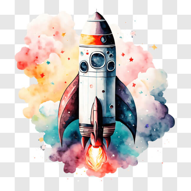 Download Colorful Rocket Ship Flying Through the Clouds PNGs Online ...
