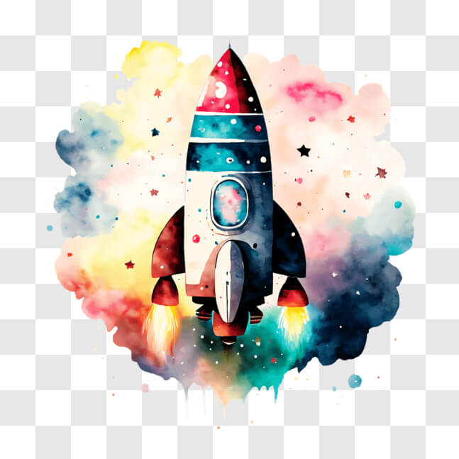 Download Colorful Rocket Ship Flying through the Clouds with Stars PNGs ...