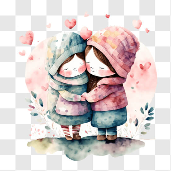 Download Two Girls Hugging in Heart-Shaped Frame PNGs Online - Creative ...