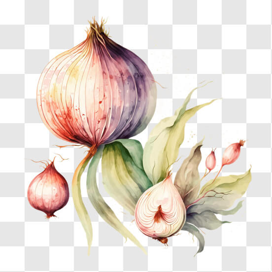 Download Watercolor Onion Illustration in Purple, Orange, and Yellow ...