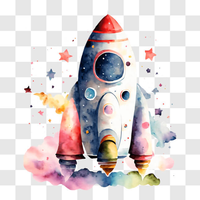 Download Colorful Rocket Ship in Space with Stars and Clouds PNGs ...